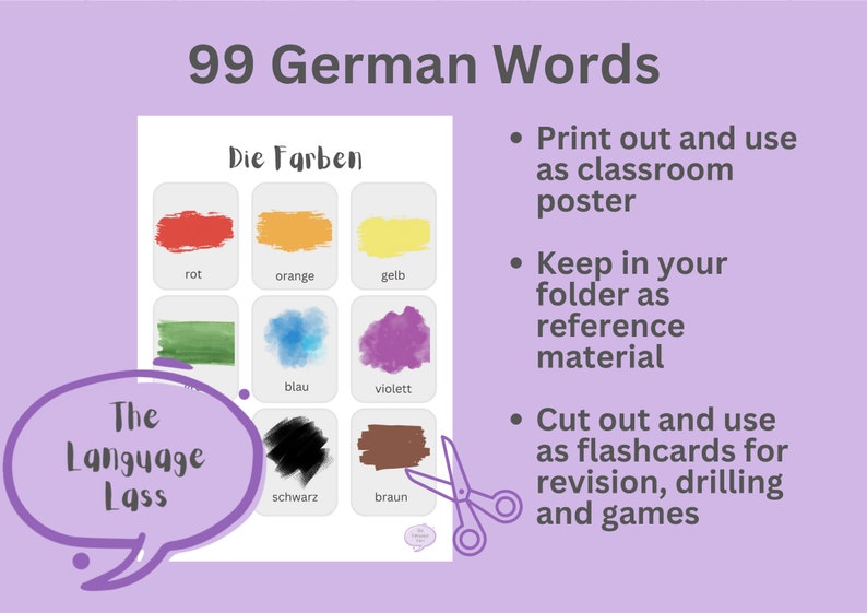 German Vocabulary Flashcards: 99 Starter Words (PDF) - Etsy