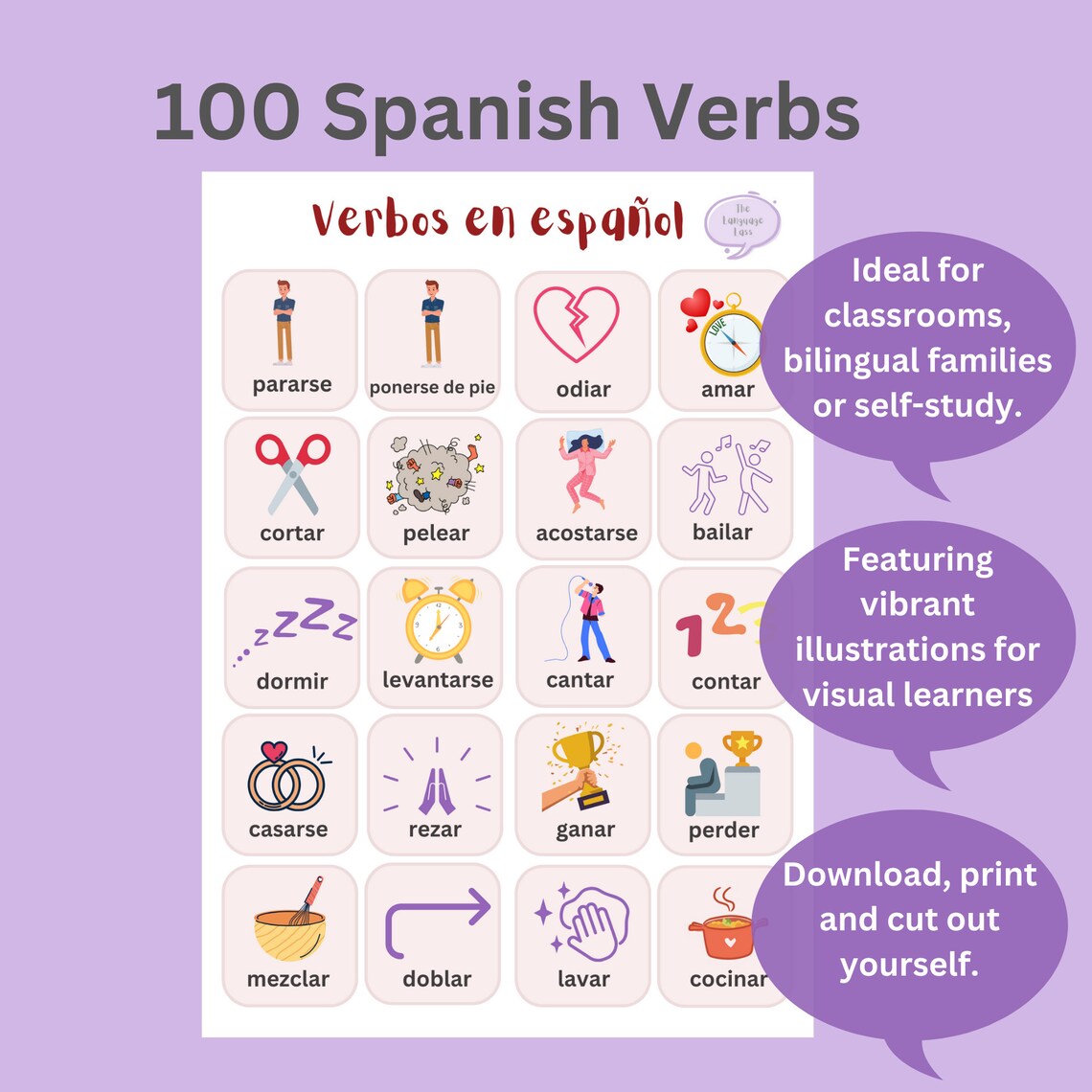 100 Spanish Verbs Flashcards | Printable Spanish Vocabulary | Learn ...