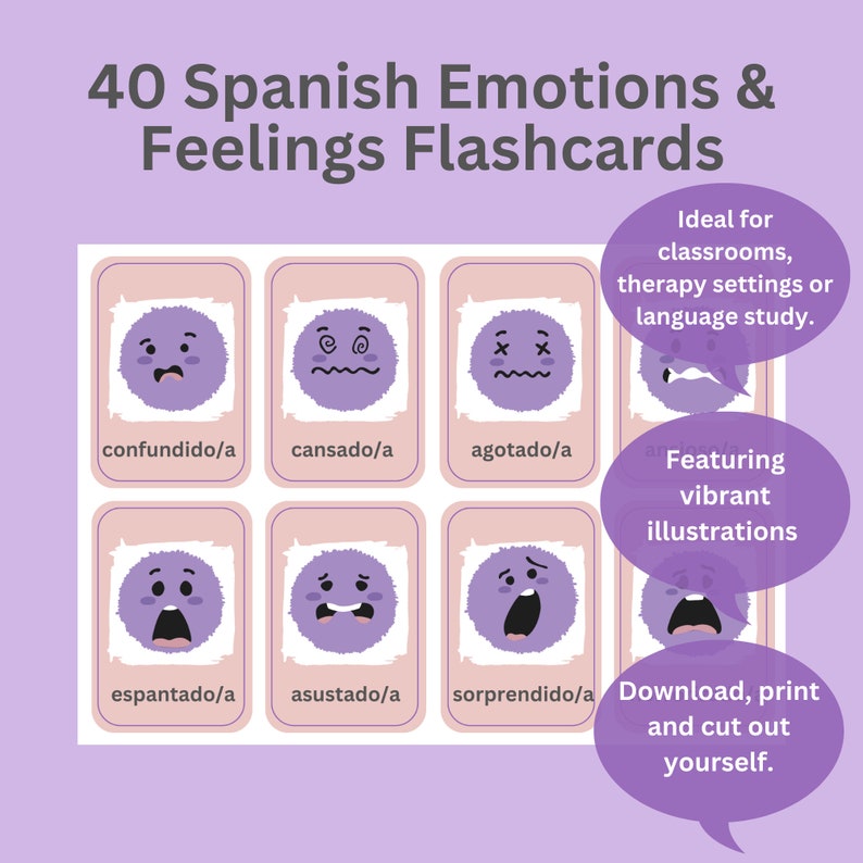 40 Spanish Emotions Flashcards Spanish Flashcards Learn Spanish - Etsy