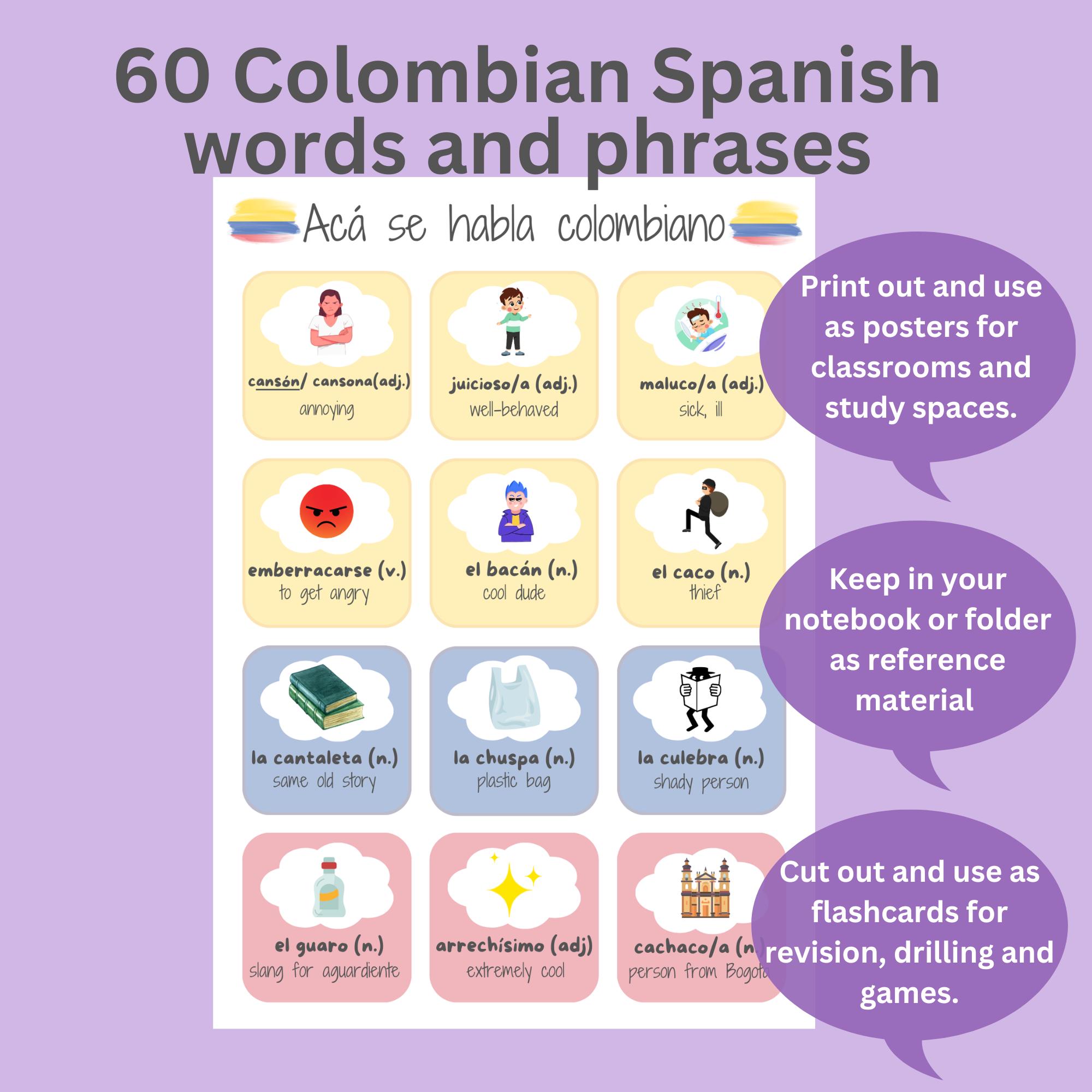 60 Colombian Spanish Words & Phrases Colombian Spanish Vocabulary ...