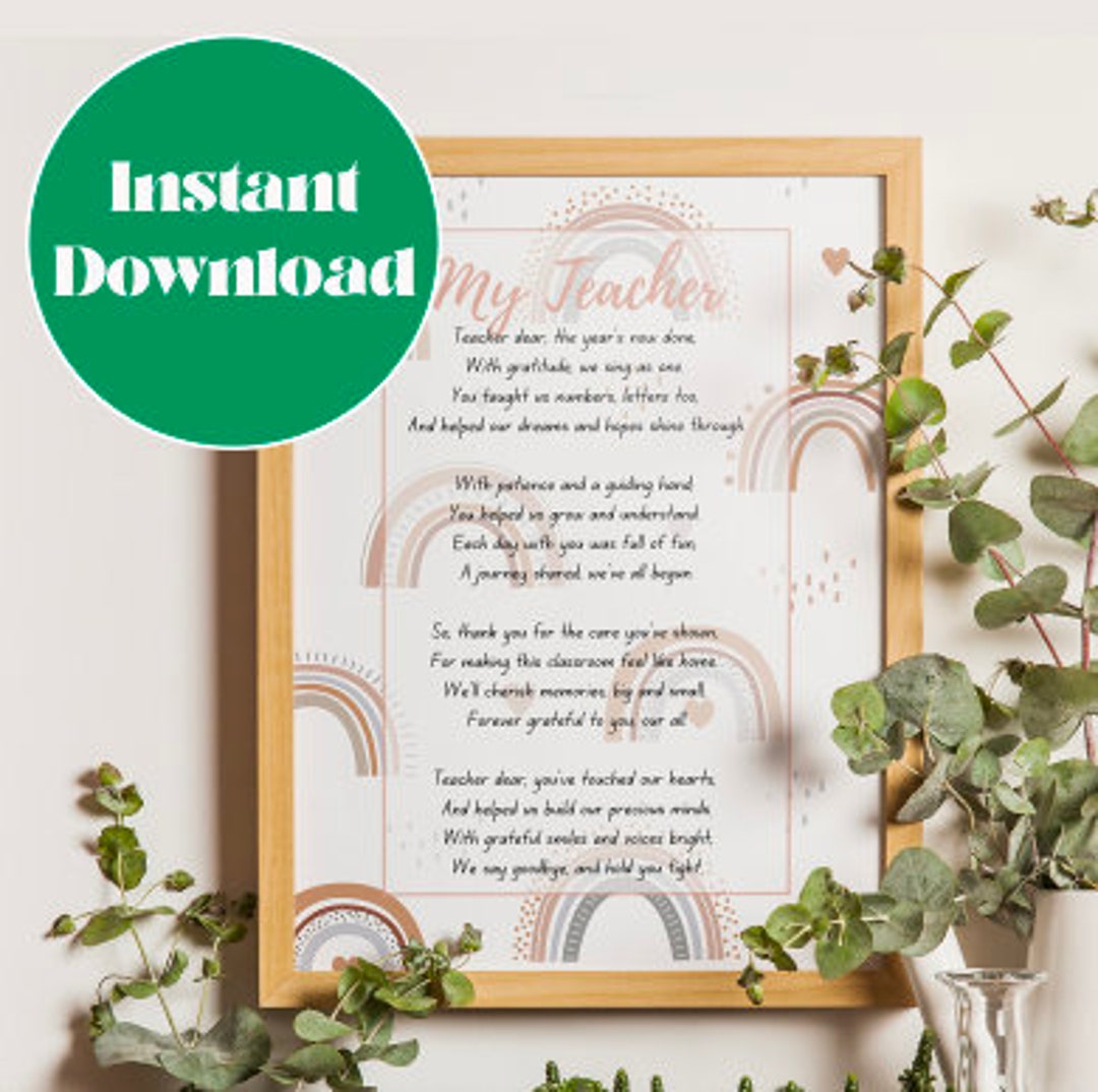 Set of Rainbow Teacher Poem Printable Nursery Teacher Gift - Etsy Australia