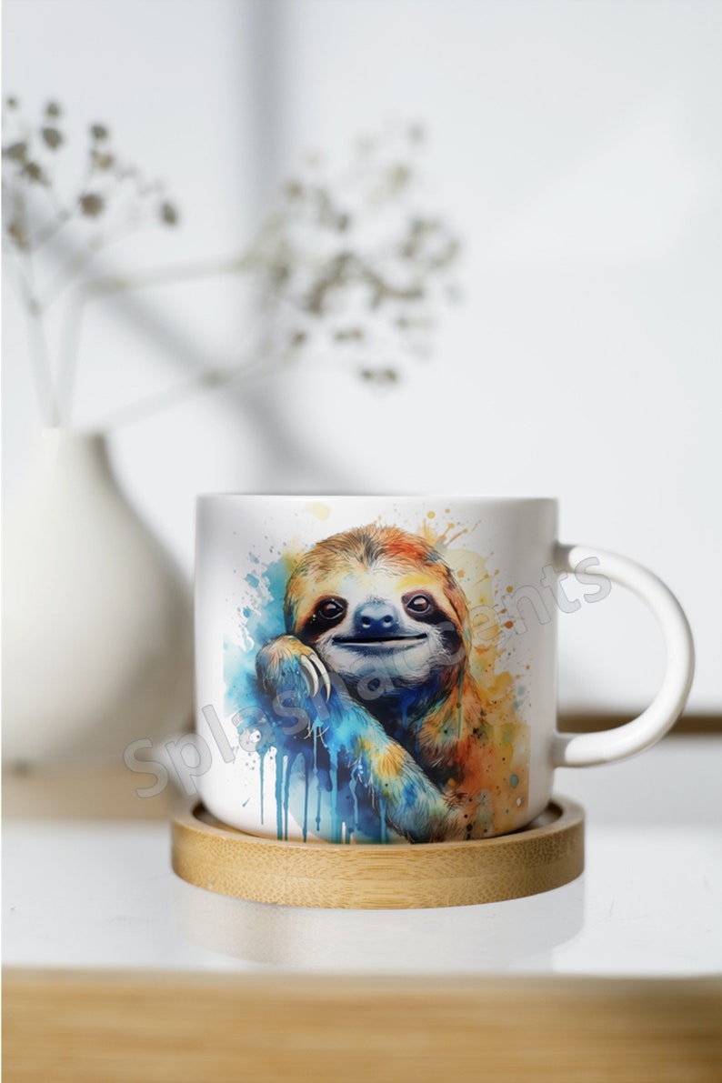 10 Watercolour Cute Sloth Clipart PNG Florals Paint Splatter ...