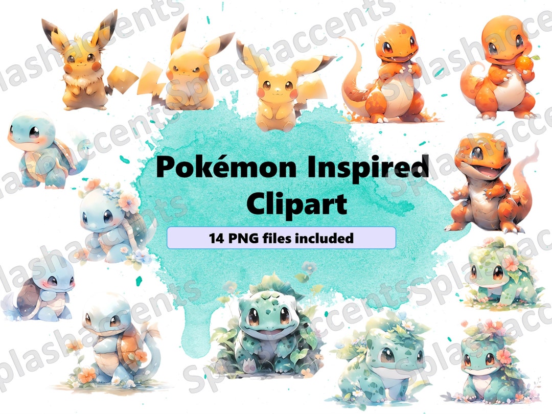 14 Watercolour Pokemon-inspired Clipart PNG Florals Transparent ...