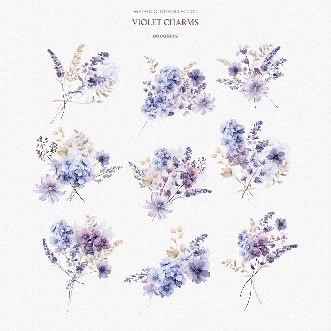 Watercolor Violets Violet Floral Clipart Wild Violet Flowers Violet ...