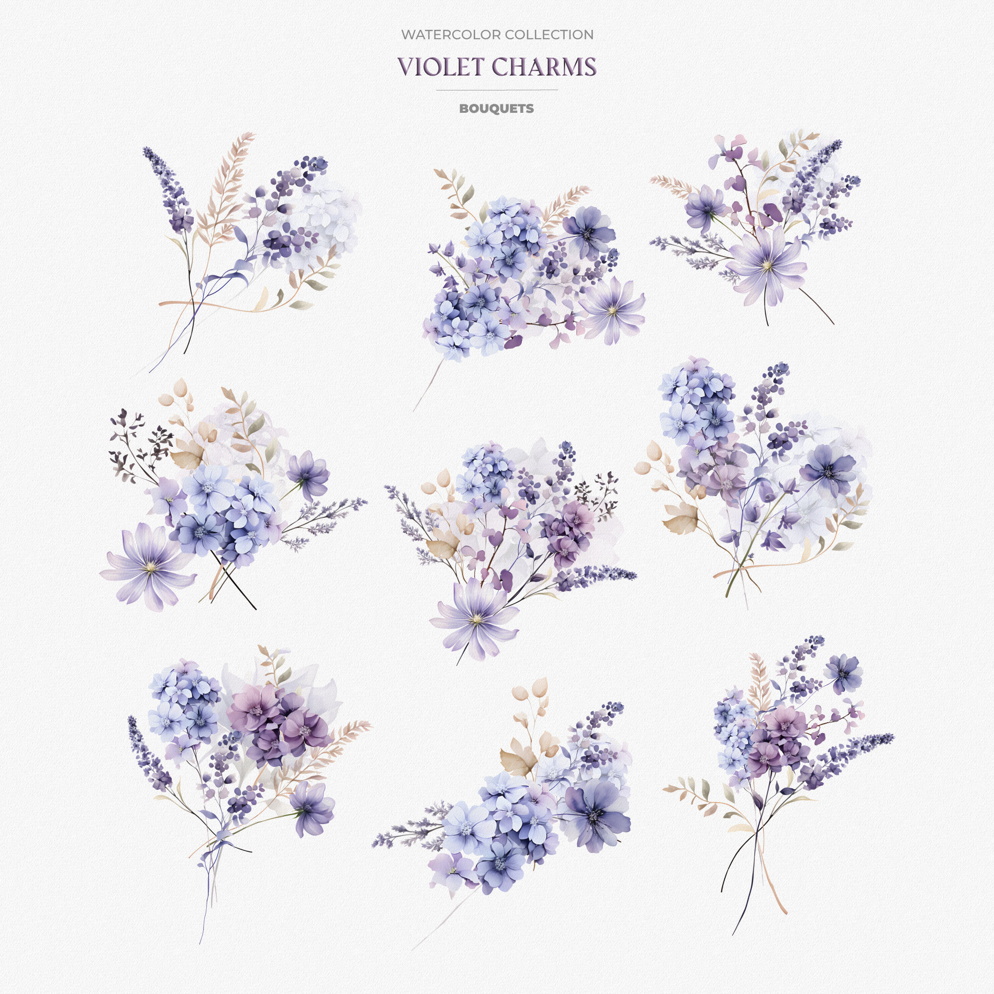 Watercolor Violets Violet Floral Clipart Wild Violet Flowers Violet ...