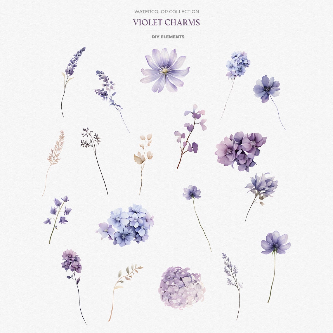 Watercolor Violets Violet Floral Clipart Wild Violet Flowers Violet ...