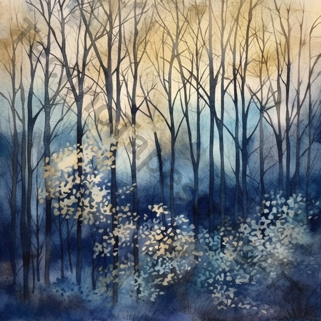 20 High-resolution Watercolor Blue Trees PNG Bundle for Commercial Use ...