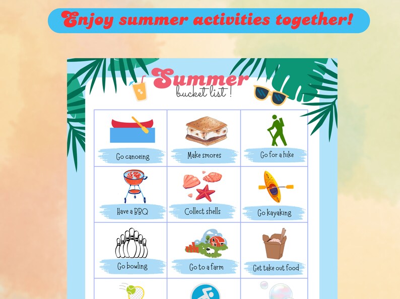Custom Printable Summer Bucket List With Pictures/ Instant Download ...