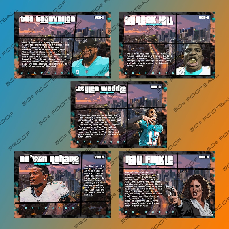 Tyreek Hill Vice City Downtown Custom Trading Card - Dolphins Wide ...