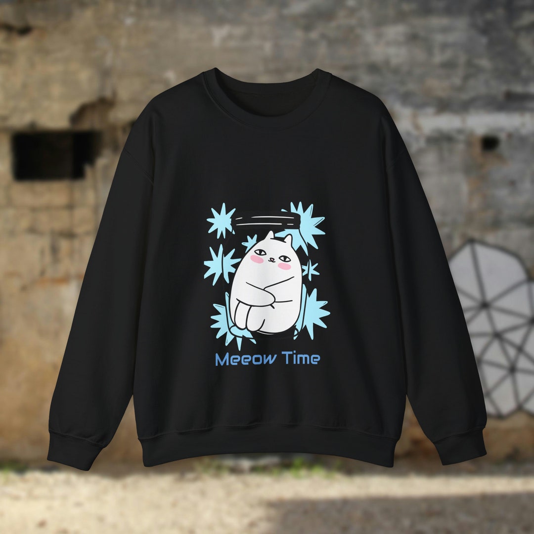 Meeow Time Funny Cat Lover Sweater, Cat Owner Crewneck, Fat Cat Sweater ...