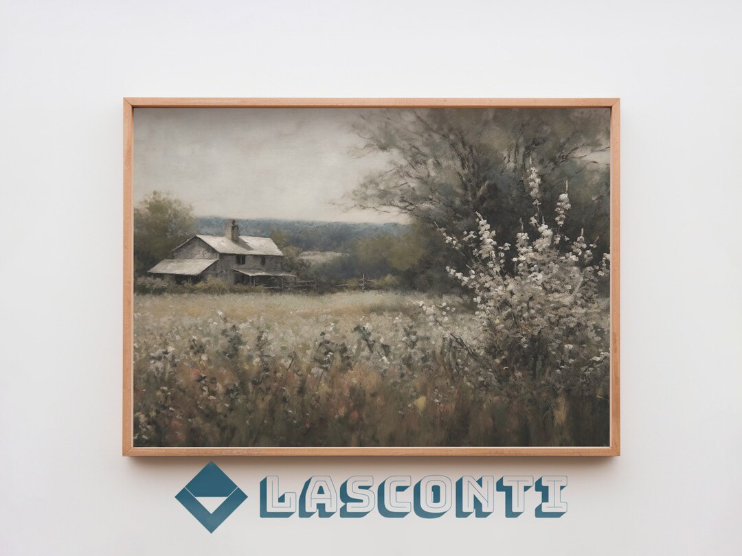 Oil Painting of Homestead in Fields Countryside Wall Art Farmhouse ...