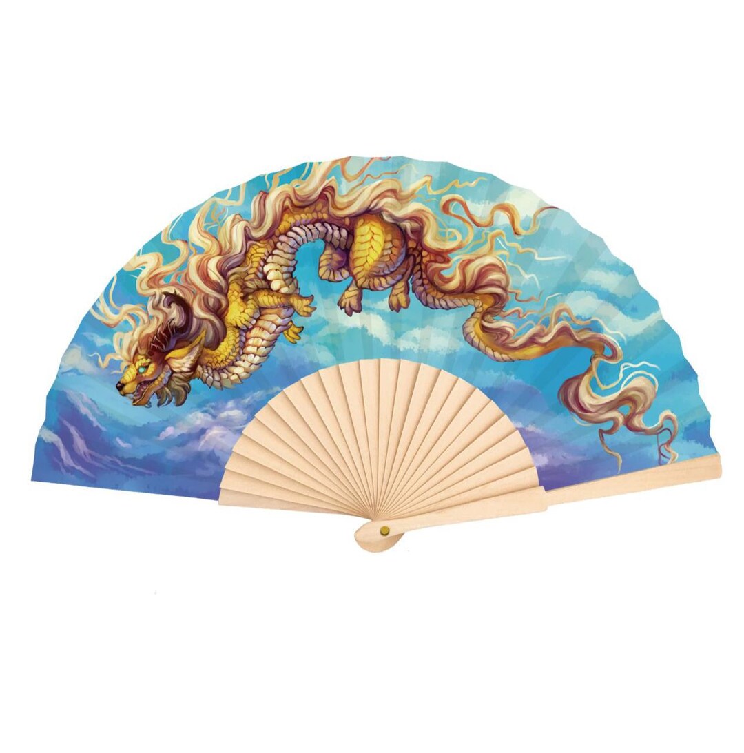 Golden Eastern Dragon Art Folding Hand Fan - Etsy