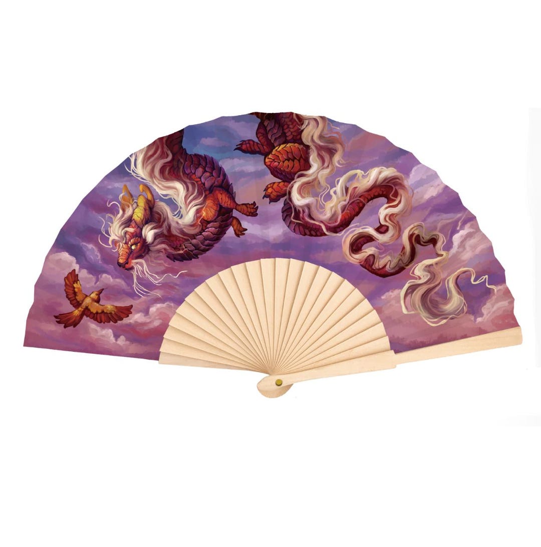 Red Eastern Dragon Art Folding Hand Fan - Etsy