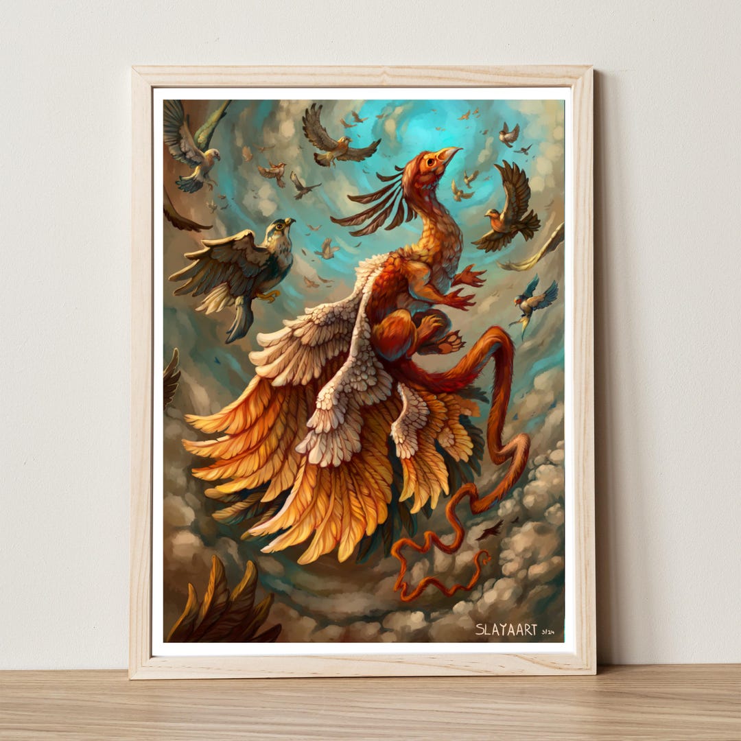 Winged Bird God Deity Dragon Magical Sky Scene Art Print Poster - Etsy