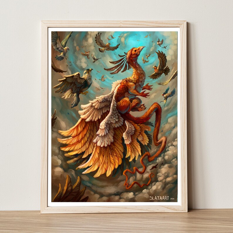 Winged Bird God Deity Dragon Art Print - Etsy