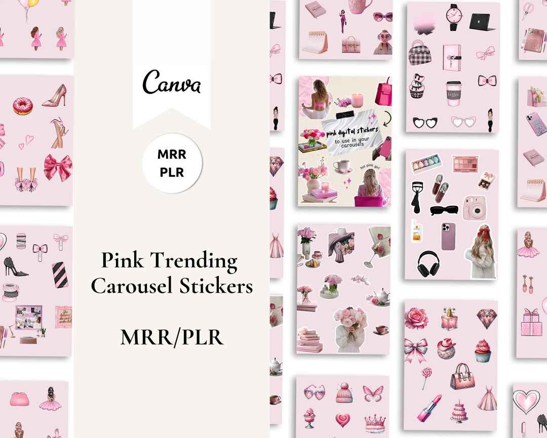 Pink Trending Carousel Stickers, Social Media, White Outline, MRR PLR ...