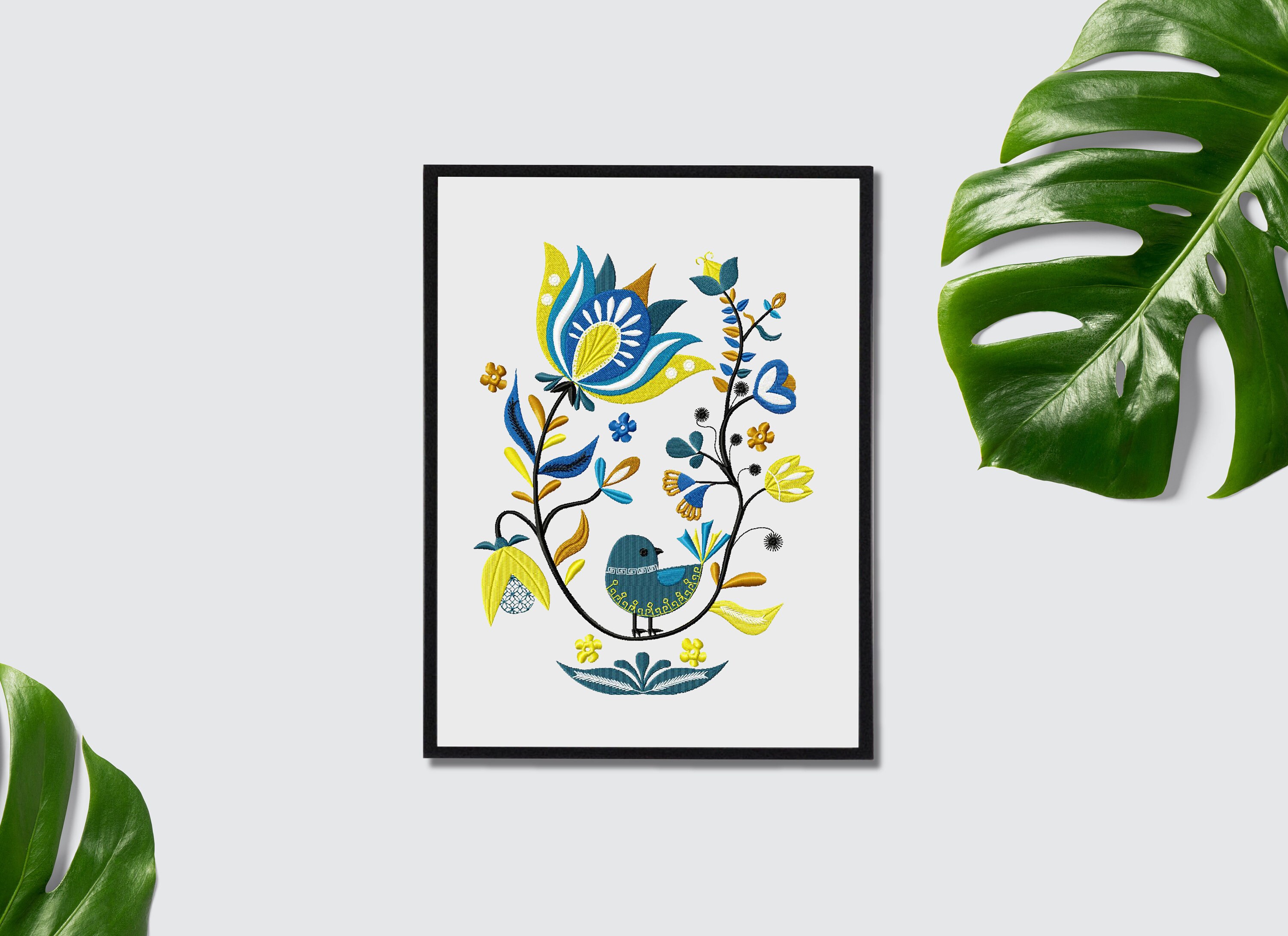 Embroidery Design Art Bird Yellow Flower - Etsy