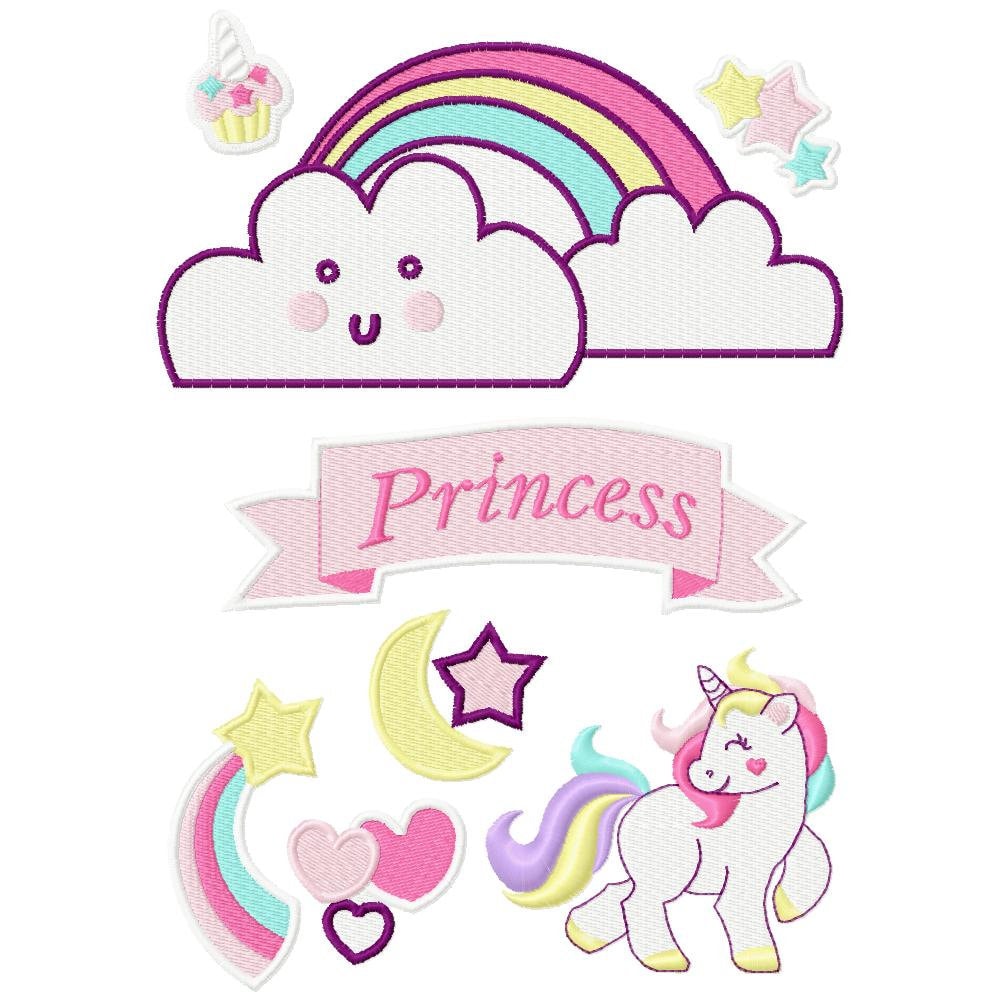 Small Machine Embroidery Designs Princess Unicorn Clouds - Etsy