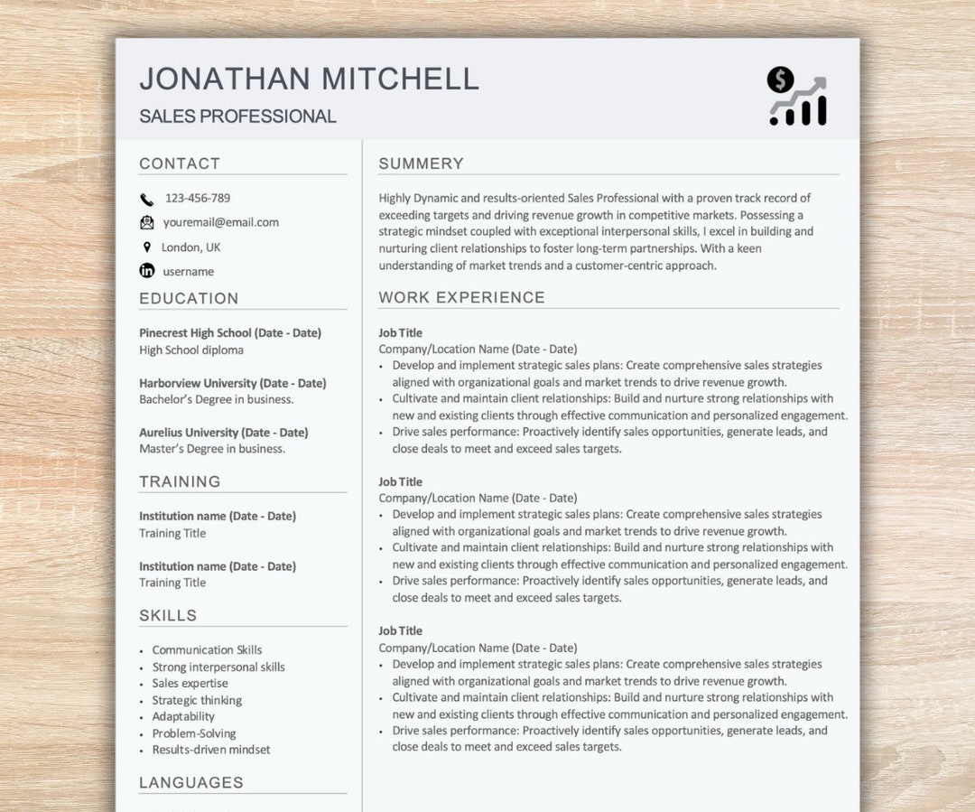 Sales Resume Template, Google Docs, Microsoft Word, Apple Pages, CV ...
