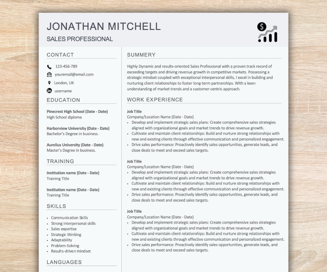 Sales Resume Template, Google Docs, Microsoft Word, Apple Pages, CV ...