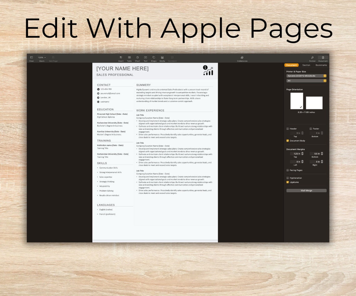 Sales Resume Template, Google Docs, Microsoft Word, Apple Pages, CV ...