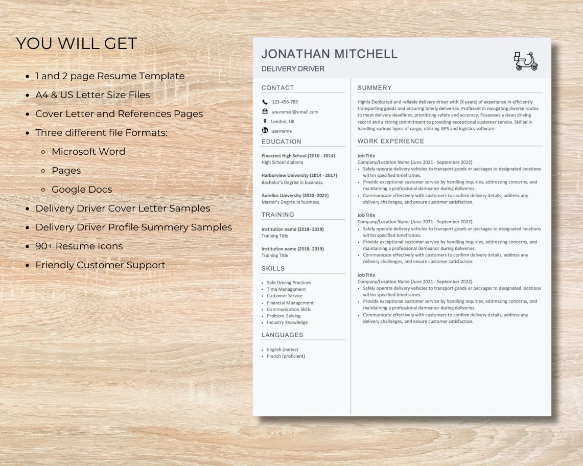 Delivery Driver Resume Template, Google Docs, Microsoft Word, Apple ...