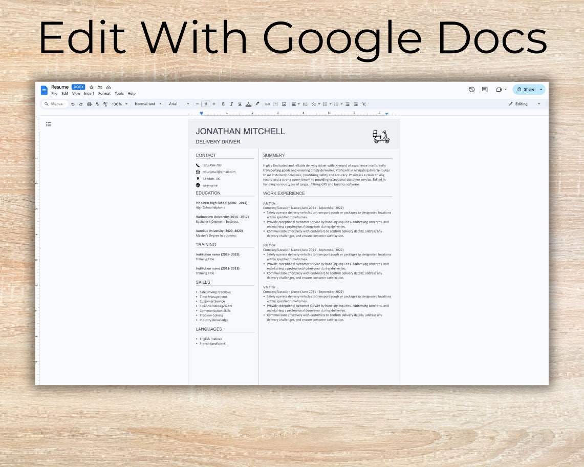Delivery Driver Resume Template, Google Docs, Microsoft Word, Apple ...