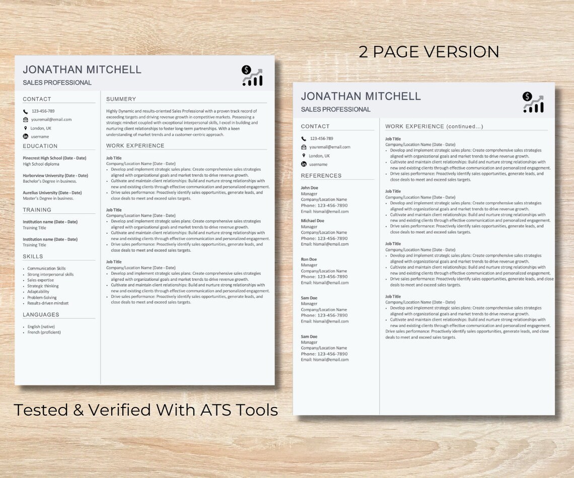 Sales Resume Template, Google Docs, Microsoft Word, Apple Pages, CV ...