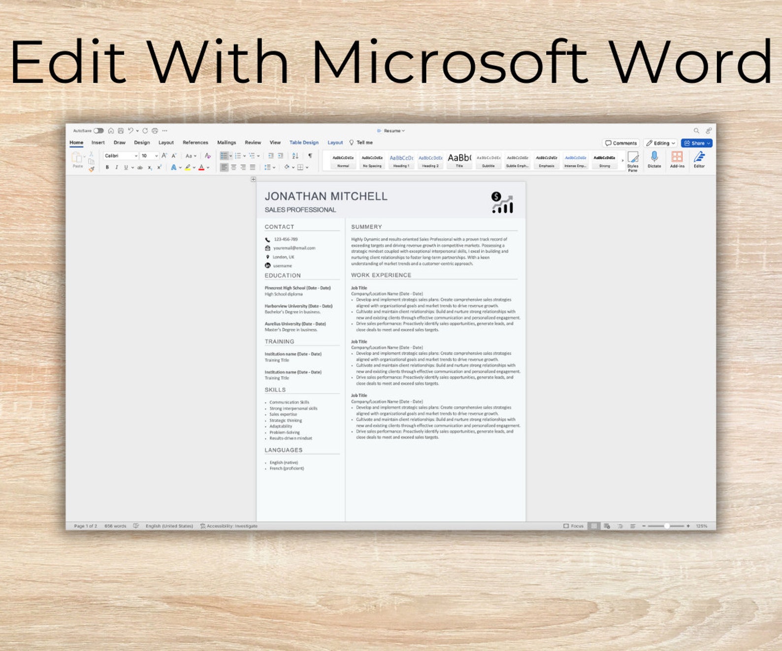 Sales Resume Template, Google Docs, Microsoft Word, Apple Pages, CV ...