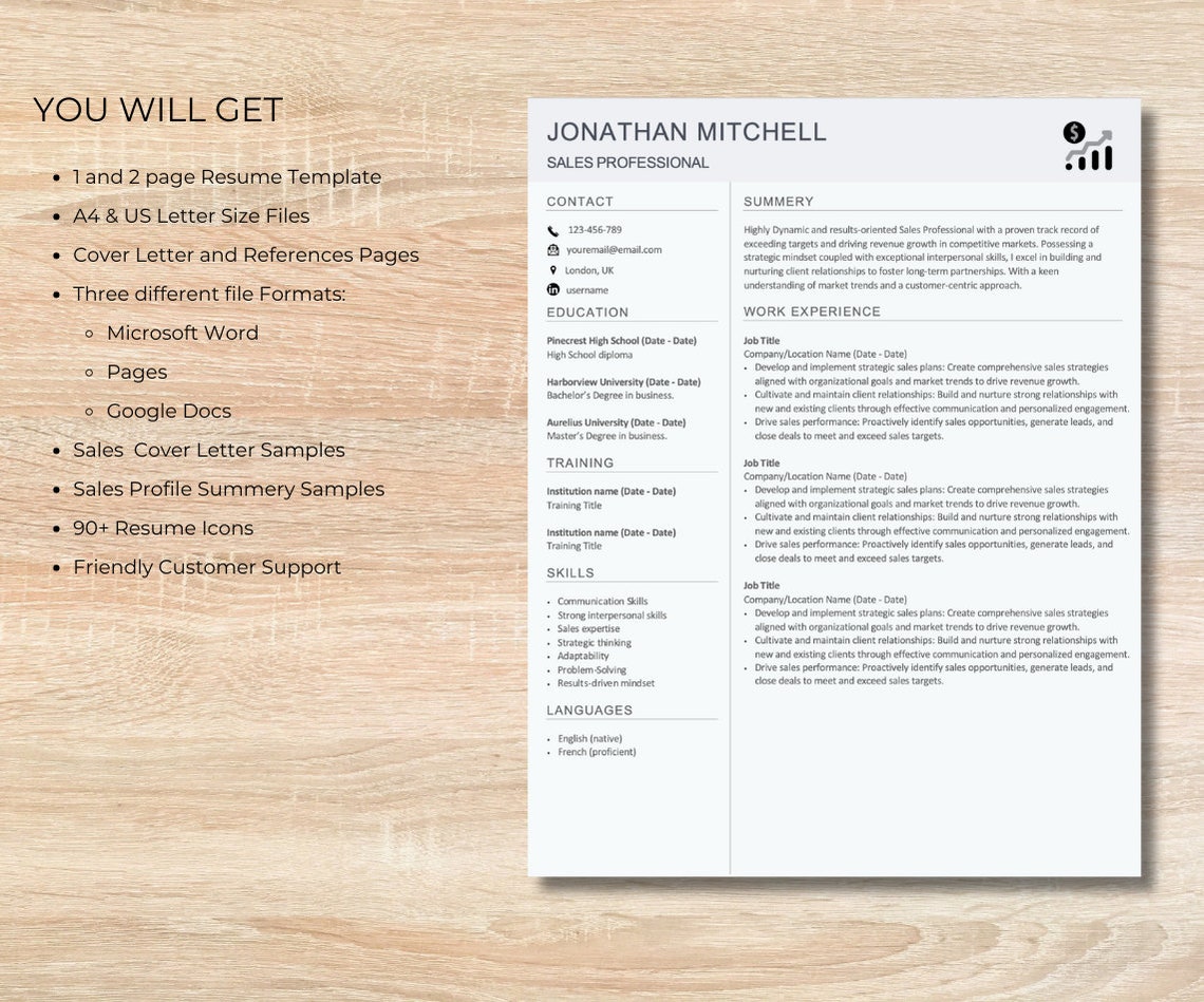 Sales Resume Template, Google Docs, Microsoft Word, Apple Pages, CV ...