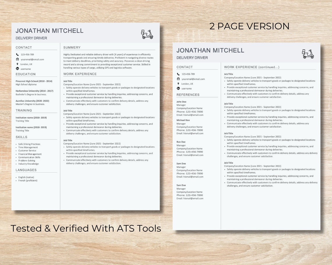 Delivery Driver Resume Template, Google Docs, Microsoft Word, Apple ...