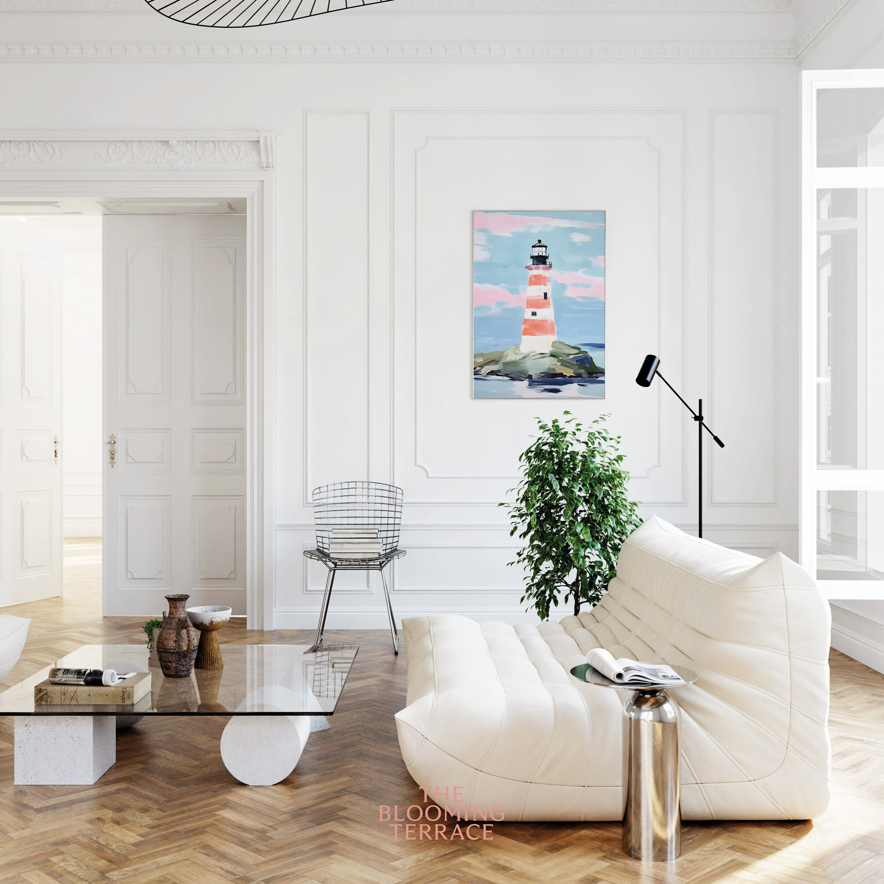 Vibrant Pastel Lighthouse Painting, Abstract Coastal Pastel Wall Art ...