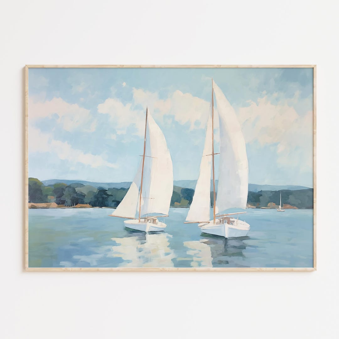 Sailing Boats Art Print, Digital Download, Nautical Pastel Print, Ocean ...