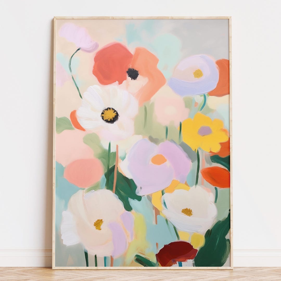 Soft Pastel Garden Poppy Flower Print, Digital Download, Farmhouse ...