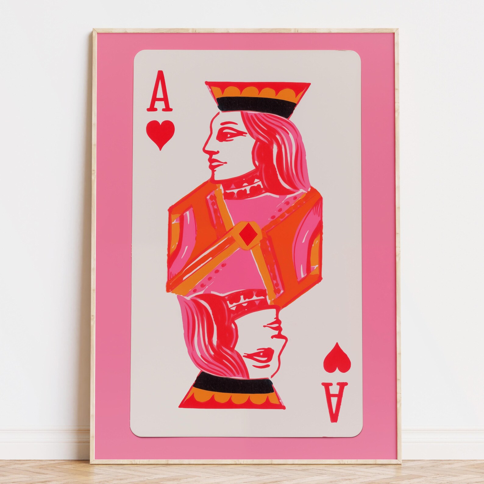 Ace of Hearts Playing Card With Queen Print, Digital Download, Preppy ...