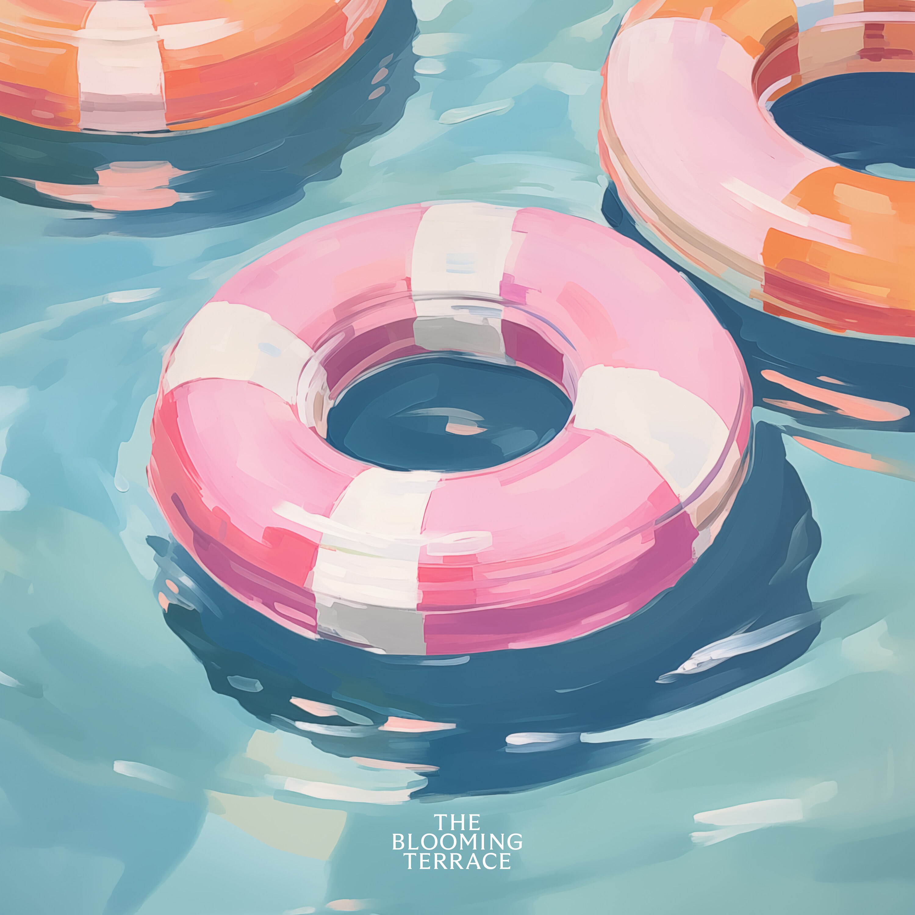 Pink and Orange Inner Tube Painting, Abstract Coastal Pastel Wall Art ...