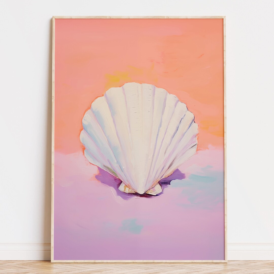 Pastel Seashell Painting, Beachy Wall Decor, Ocean Breeze Art (digital ...