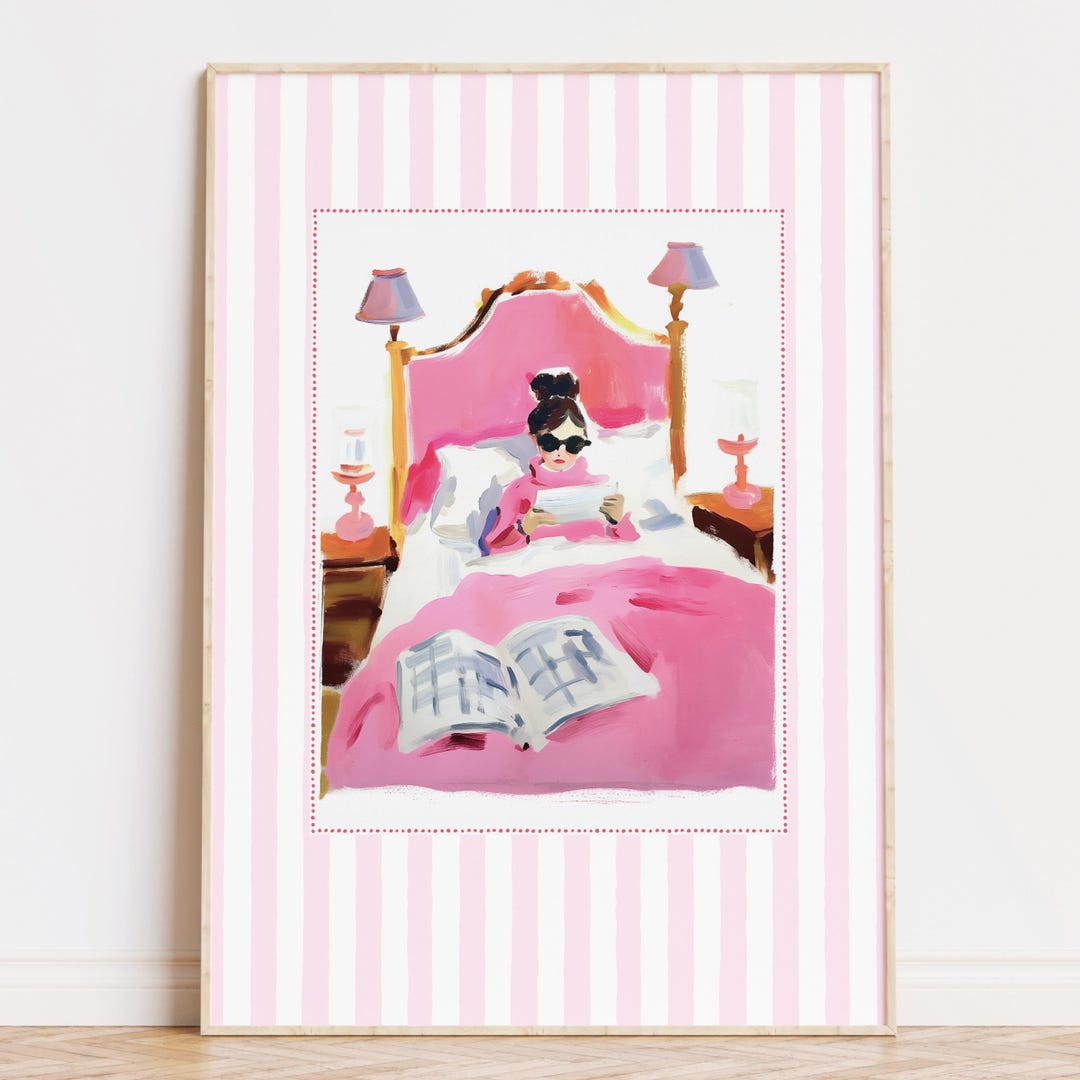 Glamorous Girl Reading in Bed Print, Digital Download, Dorm Room Poster ...