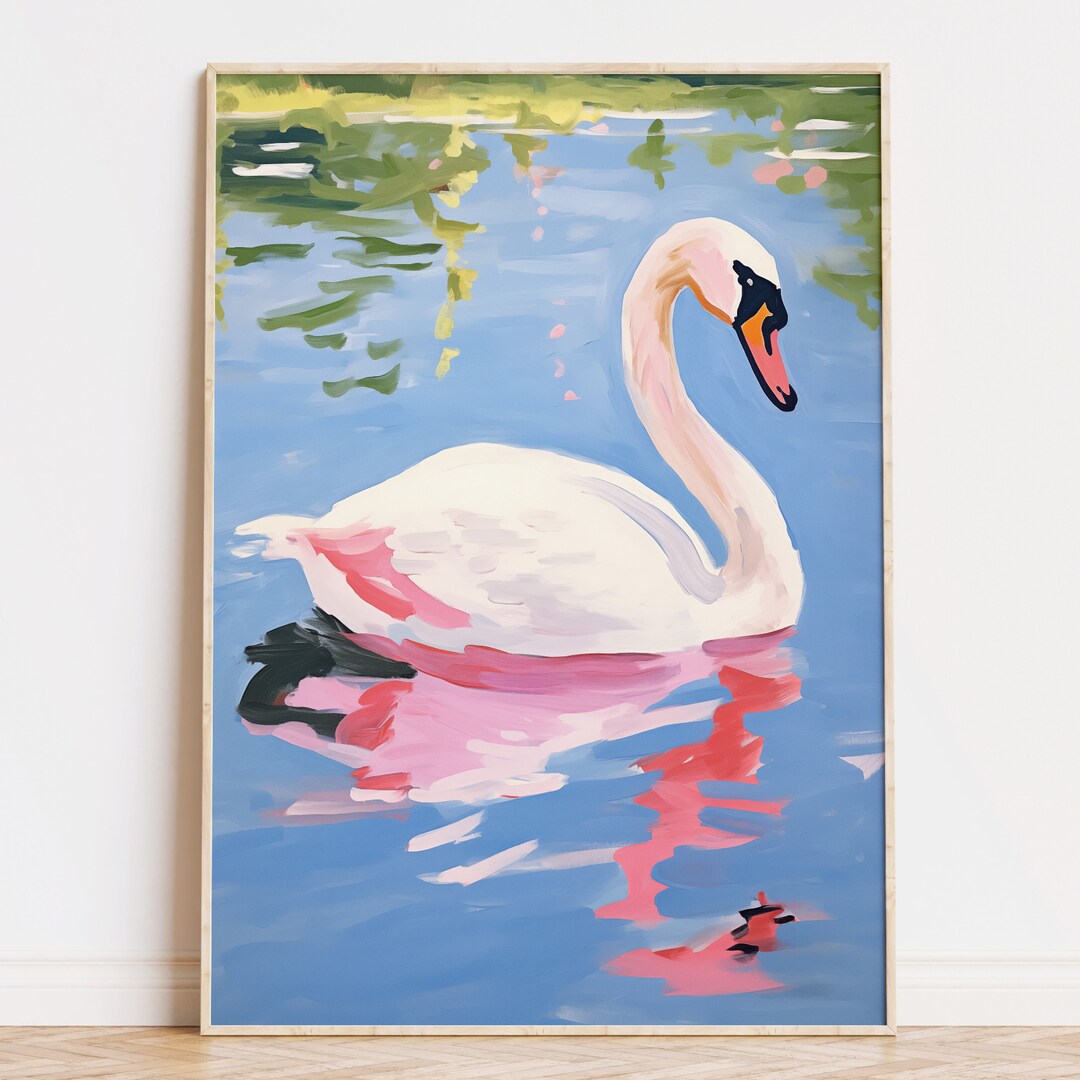 Swan Painting Art Print, Preppy Room Decor, Coquette Swan Decor ...