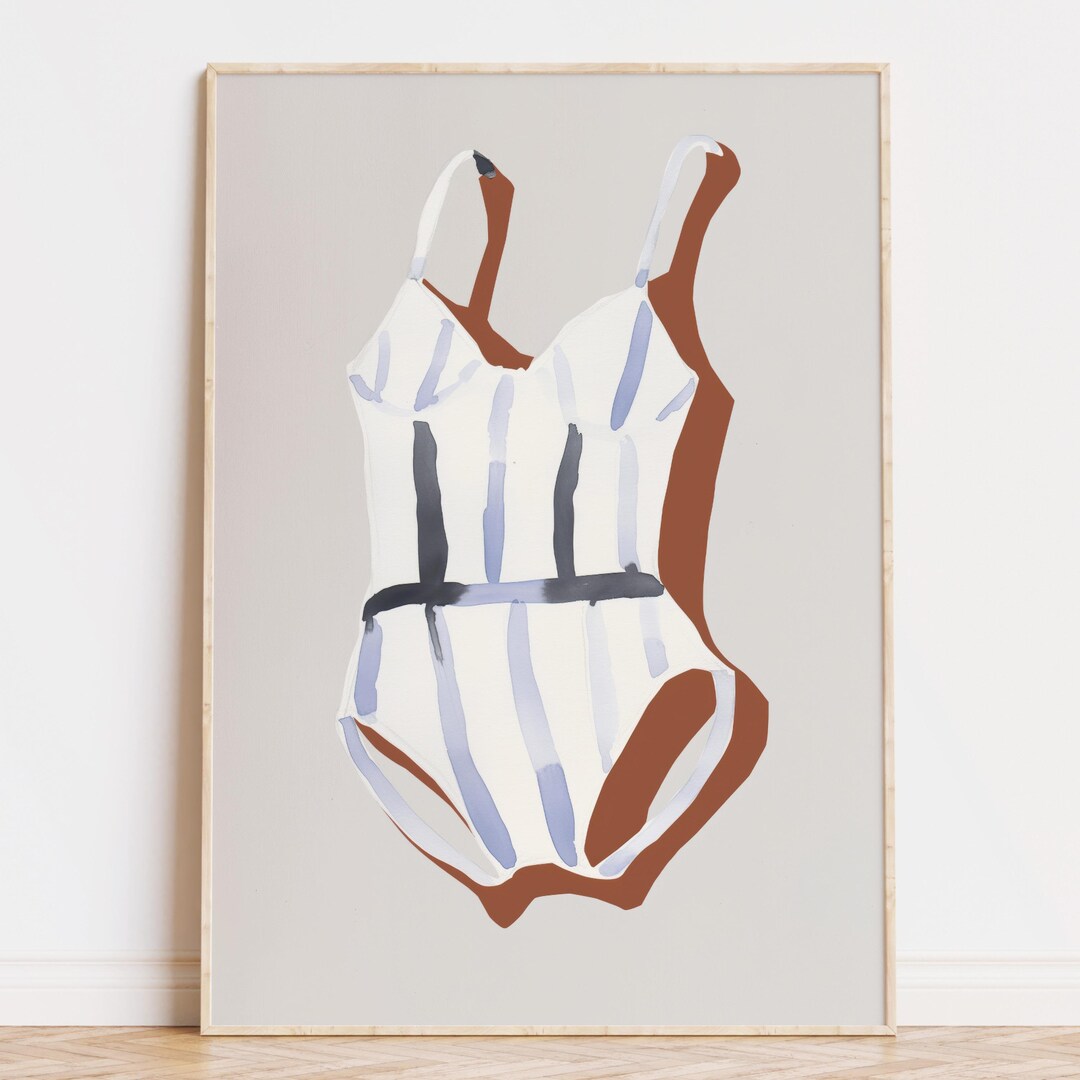 Bathing Suit Watercolor Art Print: Coastal Beach House Decor (digital ...