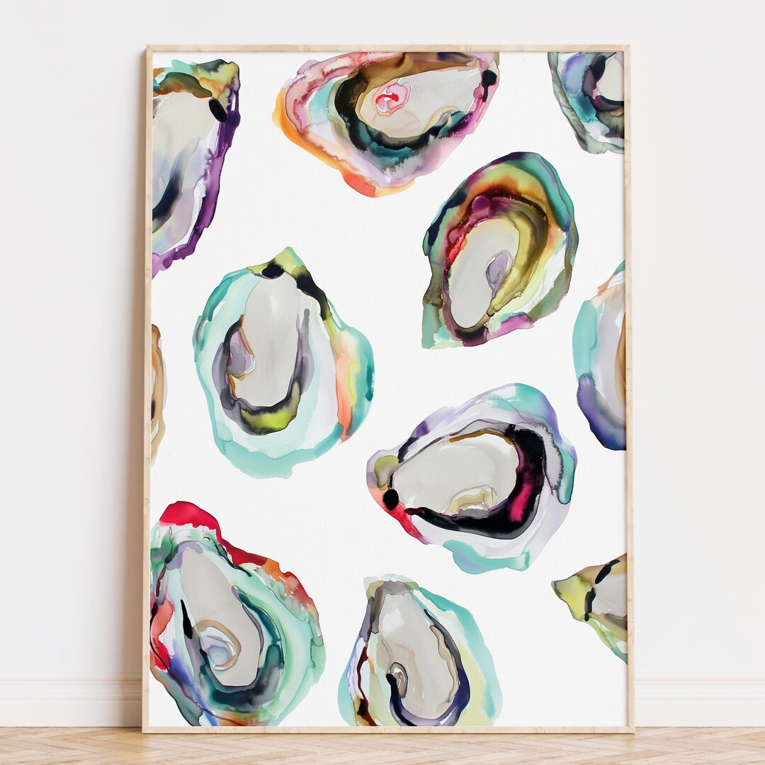 Colorful Oyster Shell Wall Art, Digital Download, Coastal Beach House ...