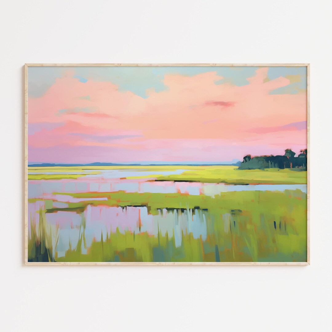 Pastel Swamp Landscape Painting, Digital Download, Marsh Sunset Coastal ...