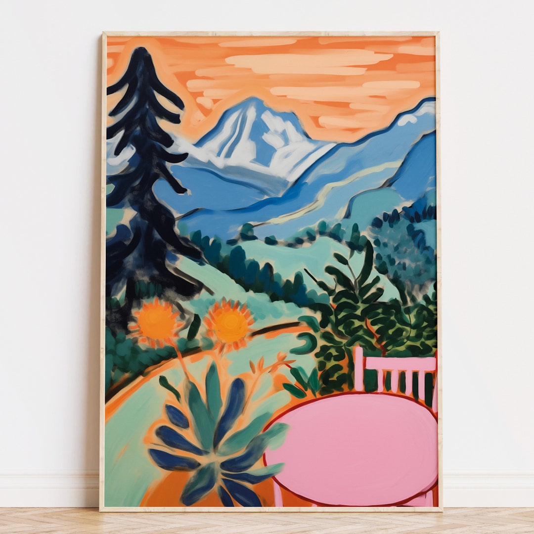 Mountain Scene Art Print, Modern Wall Art Decor, Country Style Poster ...