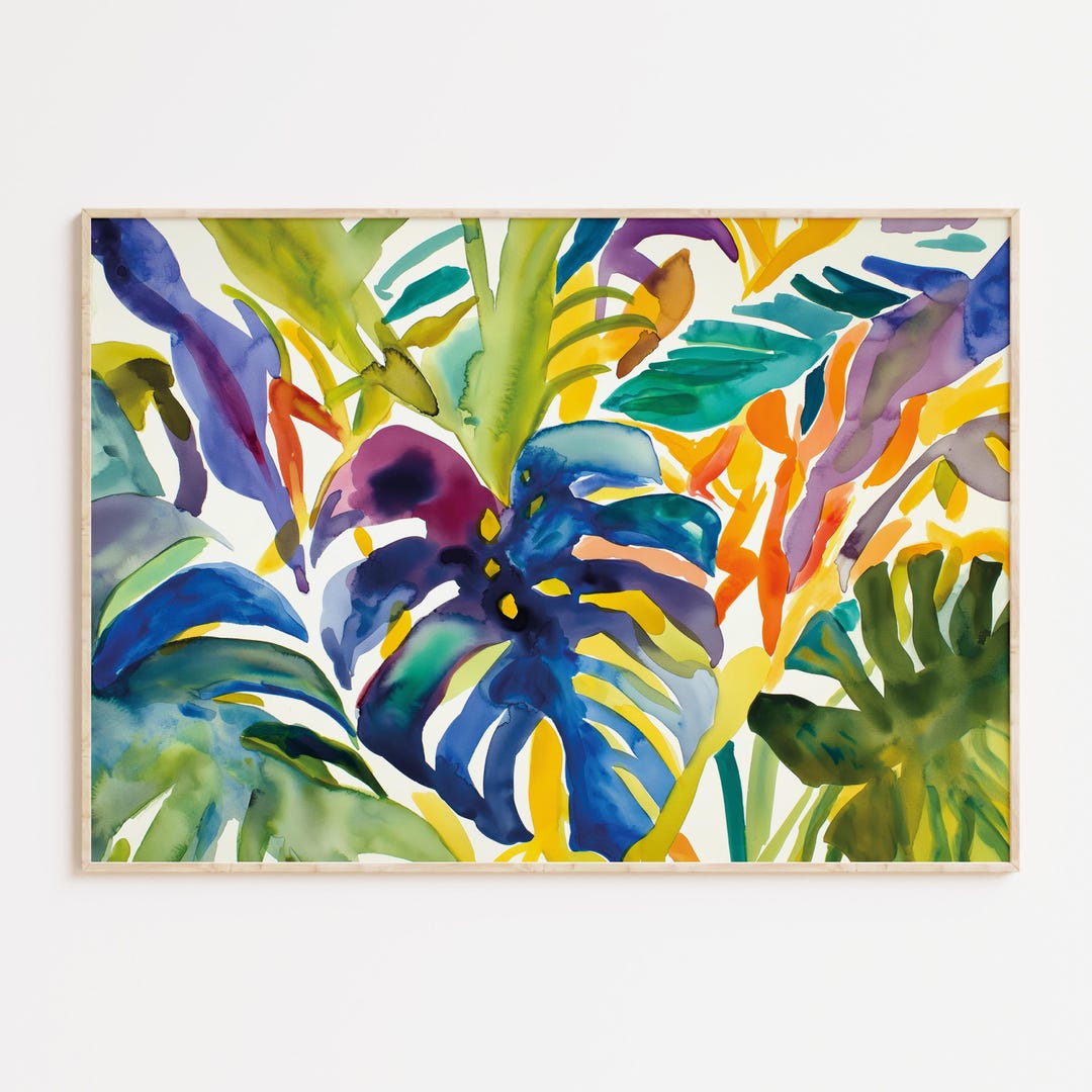 Monstera Leaf Jungle Wall Art Printable, Digital Download, Watercolor ...