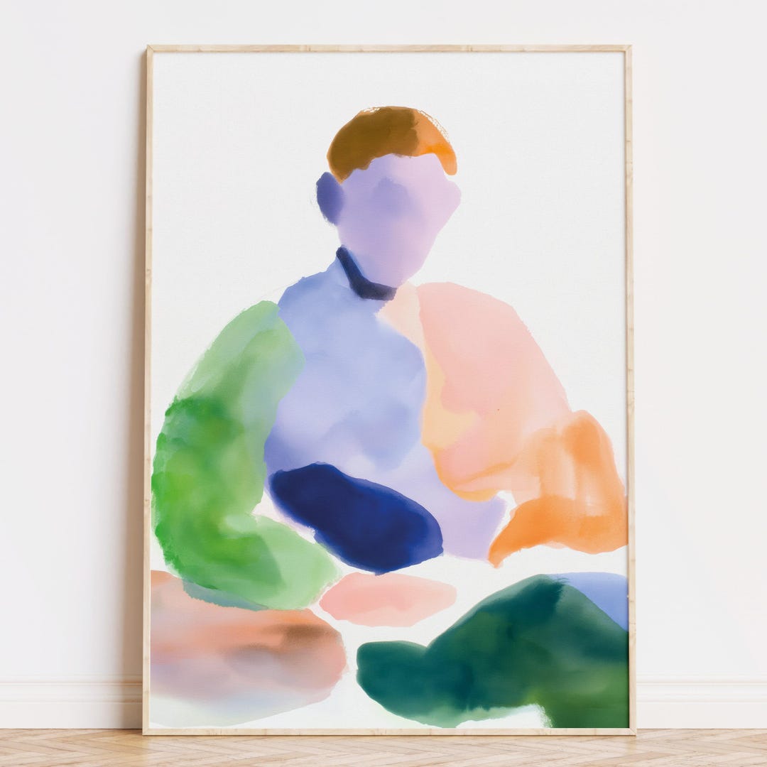 Minimal Watercolor Abstract Figure Art Print, Cozy Reading Space ...