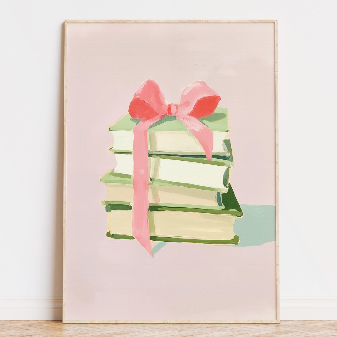 Stack of Books With Bow, Digital Download, Trendy Aesthetic Poster ...