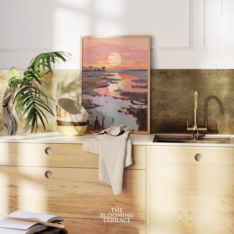 Pastel Swamp Sunset Landscape Art, Digital Download, Coastal Wall Decor ...