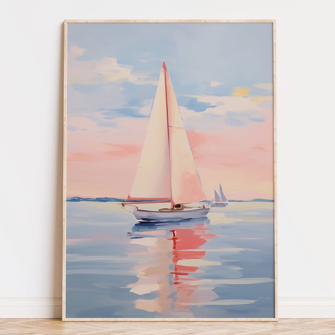 Sailboat at Sunset Pastel Painting, Abstract Coastal Pastel Wall Art ...
