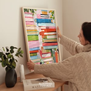Cute Stack of Books Art Print, Digital Download, Dorm Room Poster, Cozy ...