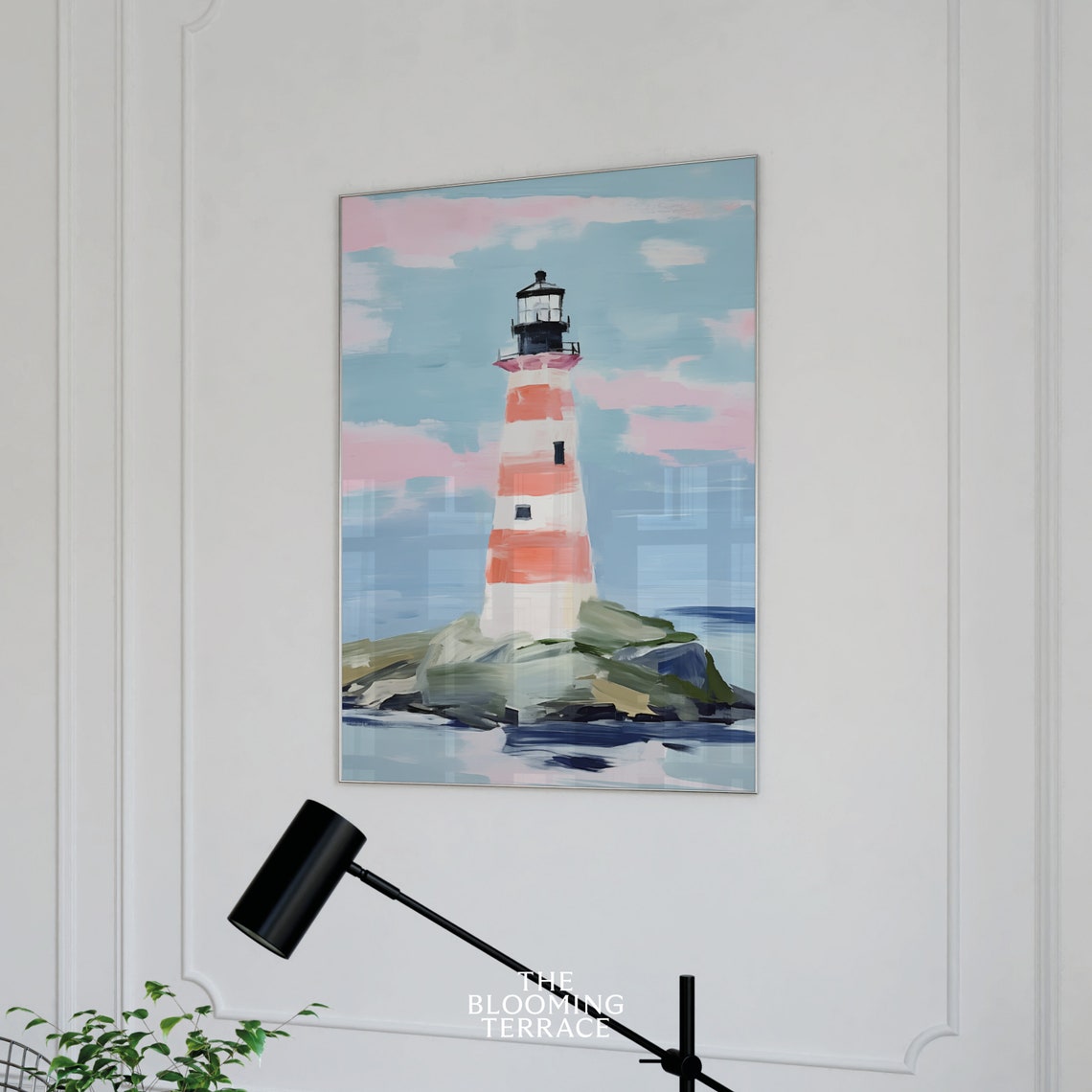 Vibrant Pastel Lighthouse Painting, Abstract Coastal Pastel Wall Art ...